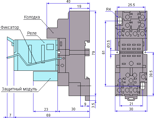 Socket RXZE2M114 with mixed contacts for Zelio Relays